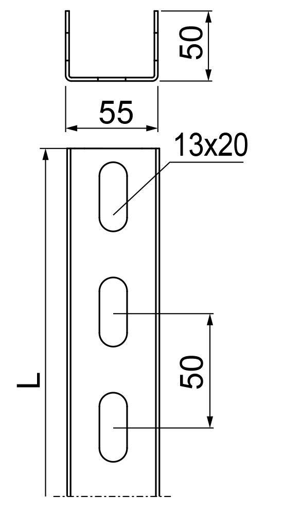 Channel CC55H50/03, sheet thickness 2.0mm 612103 - Onninen Wholesale