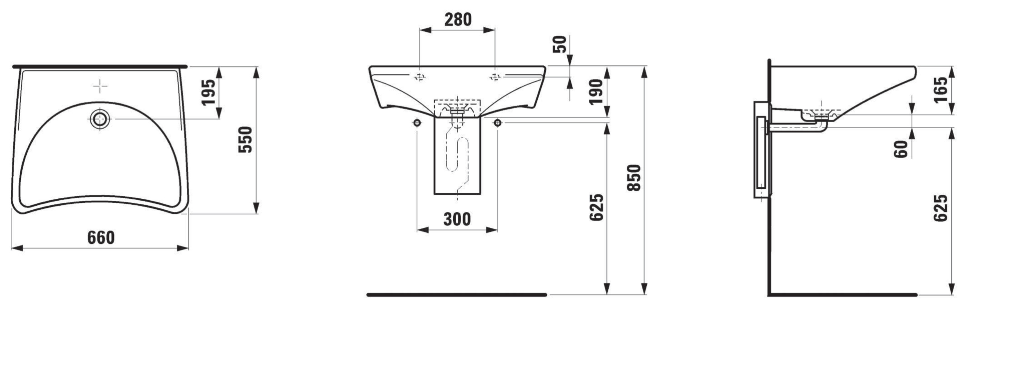 Umywalka ACCESS 66 x 55 cm, bez przelewu, z otworem na baterię ...