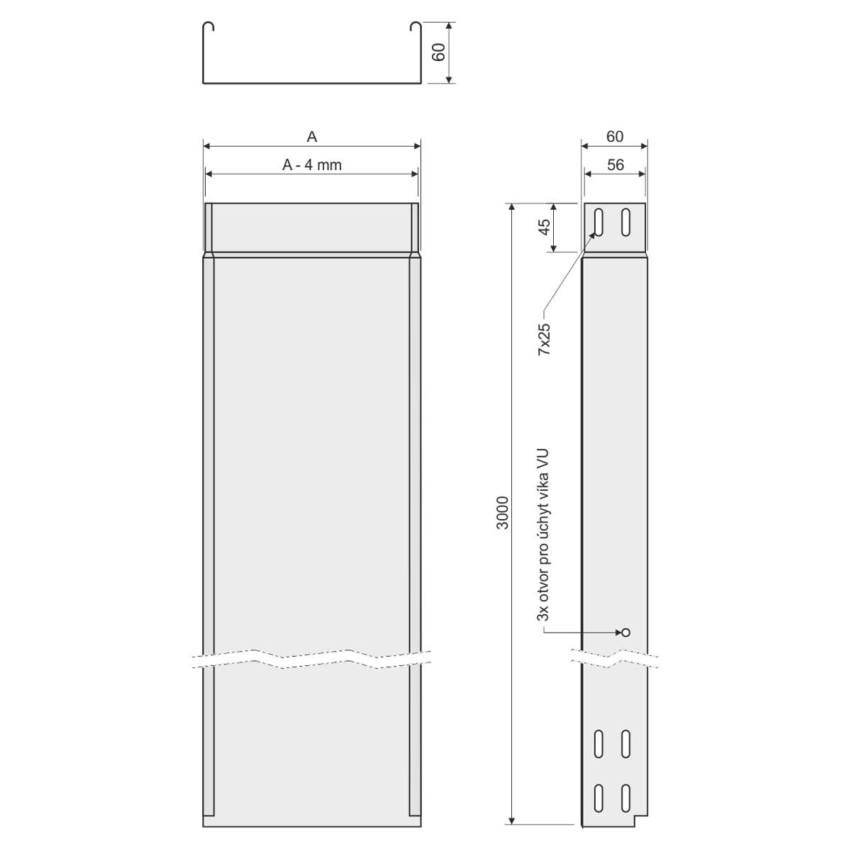 Cable tray with integrated connector, non-perforated KZIN 60x100x0.75 S ...