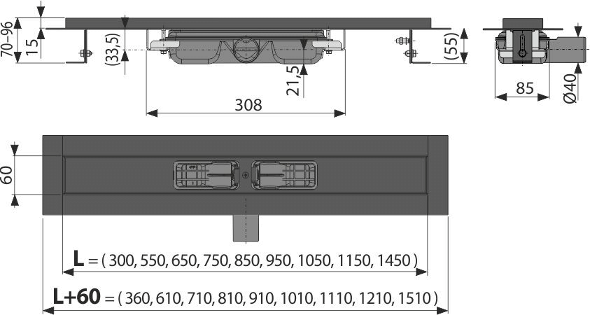 Odpływ podłogowy Low z bocznym spustem 85 cm - ruszt perforowany ...