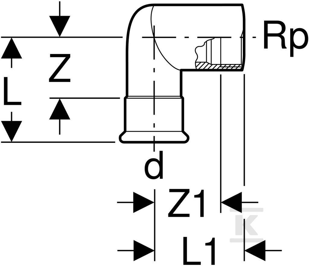 Geberit Mapress Kupfer Gas transition elbow 90 ° with female thread d22 ...