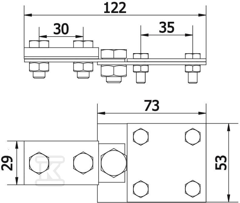 Złącze kontrolne 4-otworowe, drut-bednarka B do 30mm (miedź) /CU ...