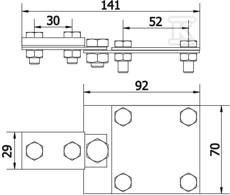 Złącze kontrolne 4-otworowe, drut-bednarka B do 40mm (miedź) /CU ...