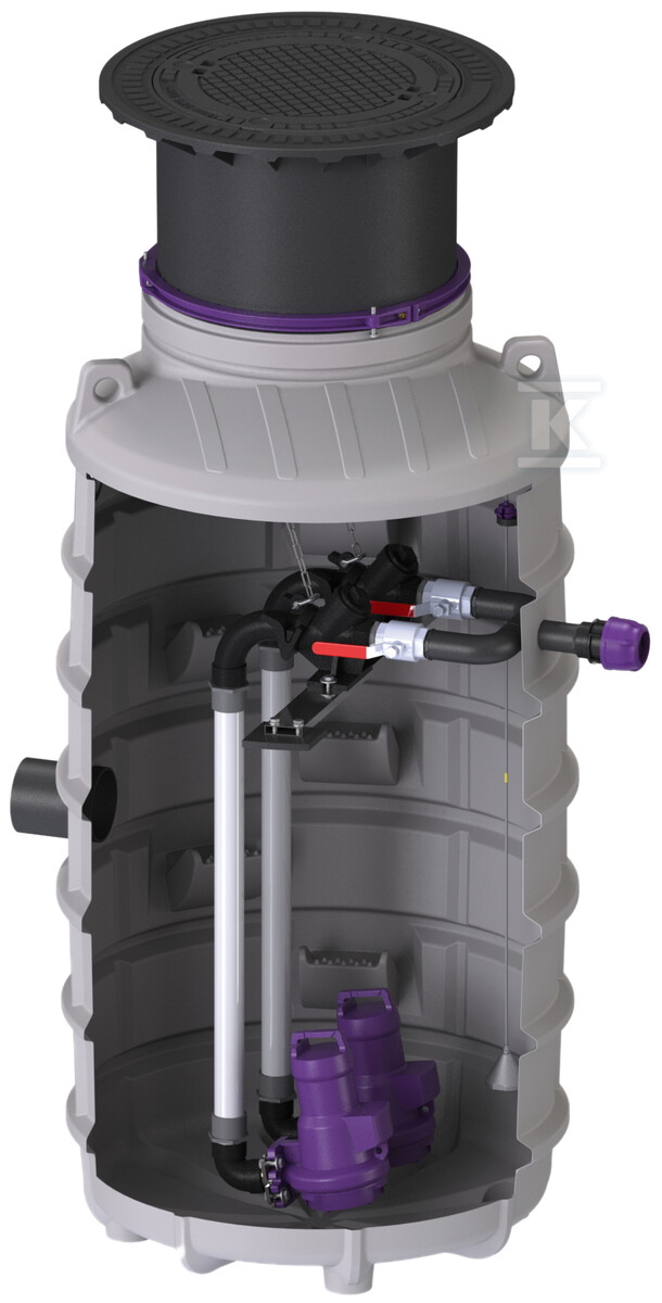 Przepompownia Aquapump w systemie studzienek LW1000, IL, T3, 2 x AP501 ...