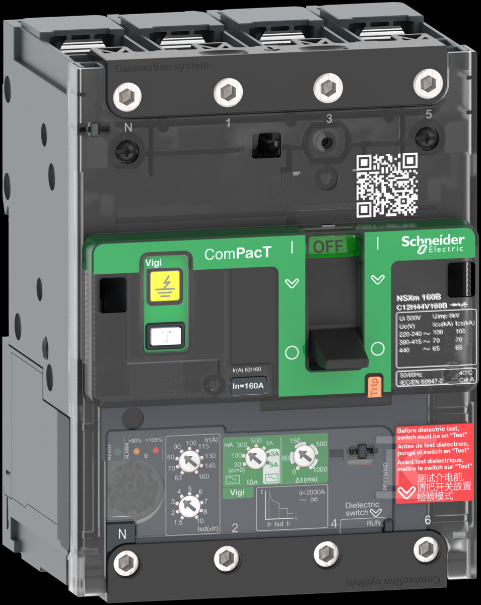 Disjoncteur ComPacT NSXm, NSXm160N 50kA AC 4P 160A 4.1 C12N44V160B ...
