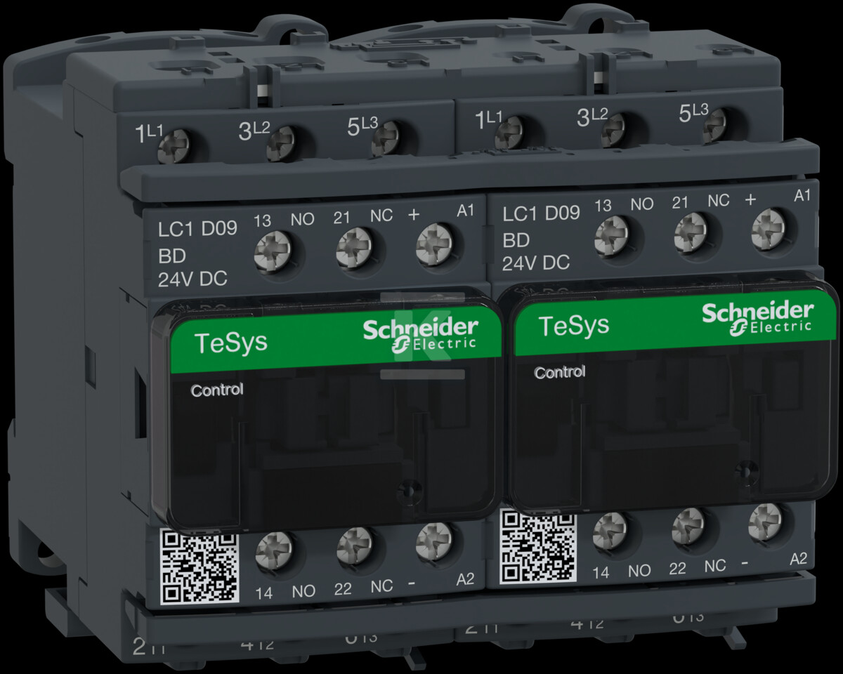 TeSys Deca reversing starter, AC3, 9A, 3P, 1NO 1NC, 24VDC coil, screw ...