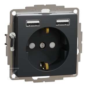 Schuko socket with USB A+A 2,4A, black anthracite SEDNA DESIGN ...