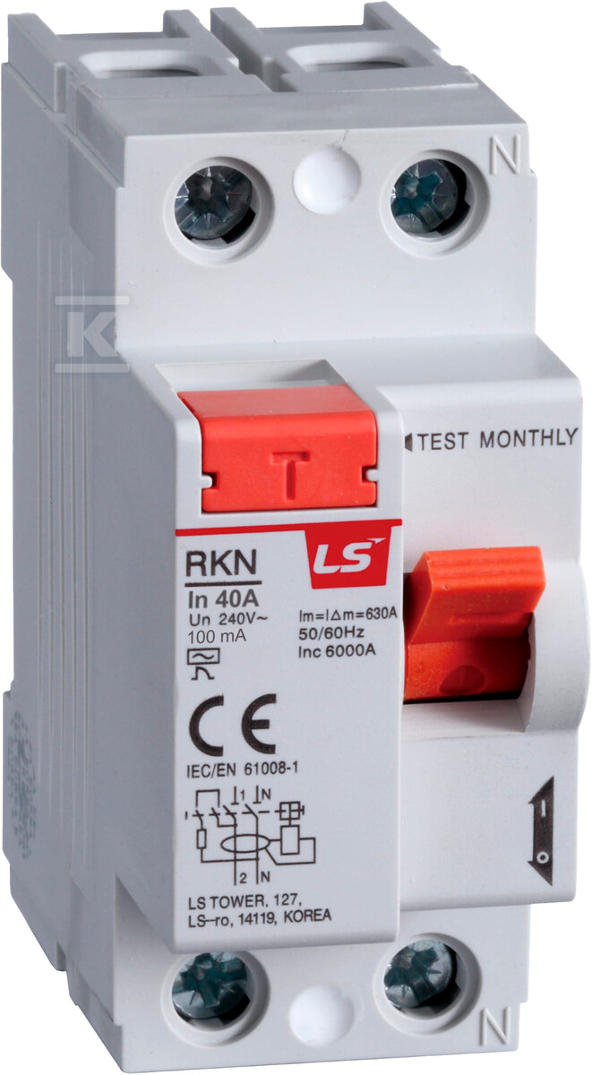 Wyłącznik różnicowo-pradowy serii RKN 2P 40A prąd różnicowy 100mA RKN ...