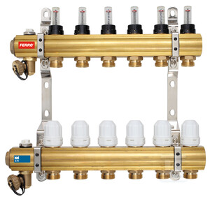 7-way manifold with thermostatic valves and flow meters, standard ...