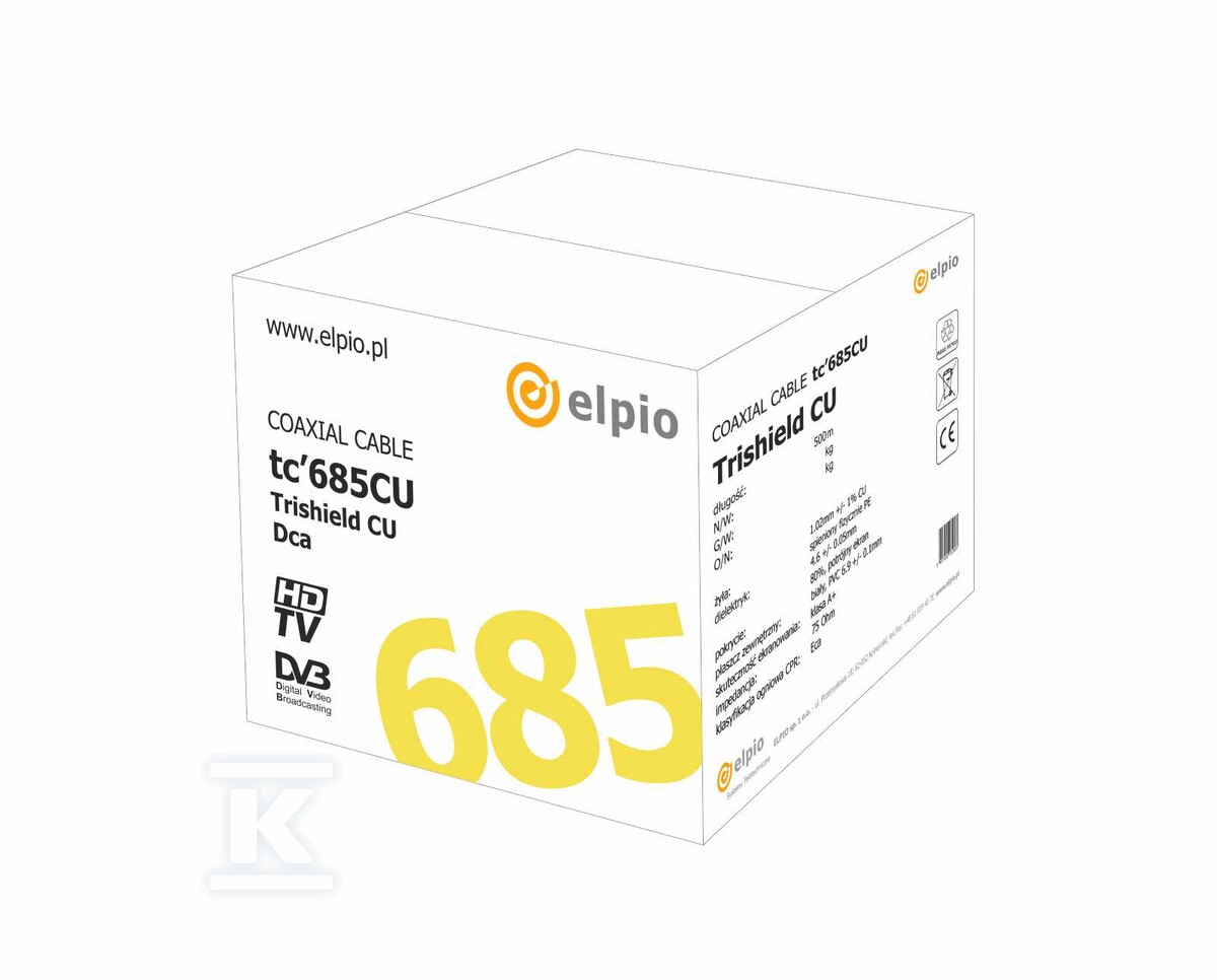 Coaxial cable RG6 tc 685CU-Dca LSZH, conductor 1.02, Trishield, (500m ...