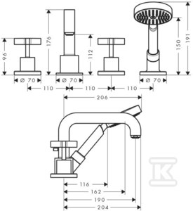 Element zewnętrzny Hansgrohe Axor Citterio do baterii 4-otworowej do ...