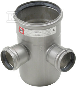 Czwórnik nierdzewny 110x50x50/87.5 dwupłaszczyznowy, trzykielichowy z uszczelką EPDM, stal typu ...