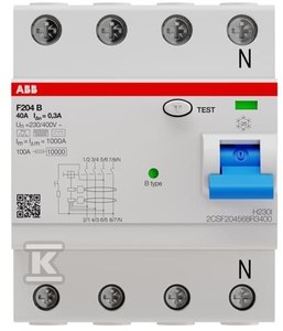 Wyłącznik różnicowo-prądowy, 4P, B, 40A, 300mA, krótkozwłoczny F204 B-40/0.3 2CSF204568R3400 ...