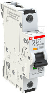 Wyłącznik nadmiarowo-prądowy, 1P, charakterystyka D, 1.6A, 25kA, AC | S301P-D1.6 2CDS381001R0971 ...