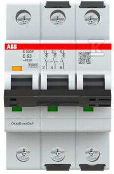 Wyłącznik nadmiarowo-prądowy, 3P, charakterystyka C, 63A, 15kA, AC | S303P-C63 2CDS383001R0634 ...
