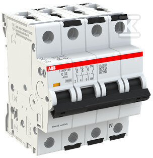 Wyłącznik nadmiarowo-prądowy, 3P+N, charakterystyka C, 32A, 20kA, AC | S303P-C32NA ...