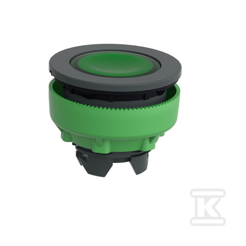 Illuminated push button head, green, integrated LED, push-push type ...