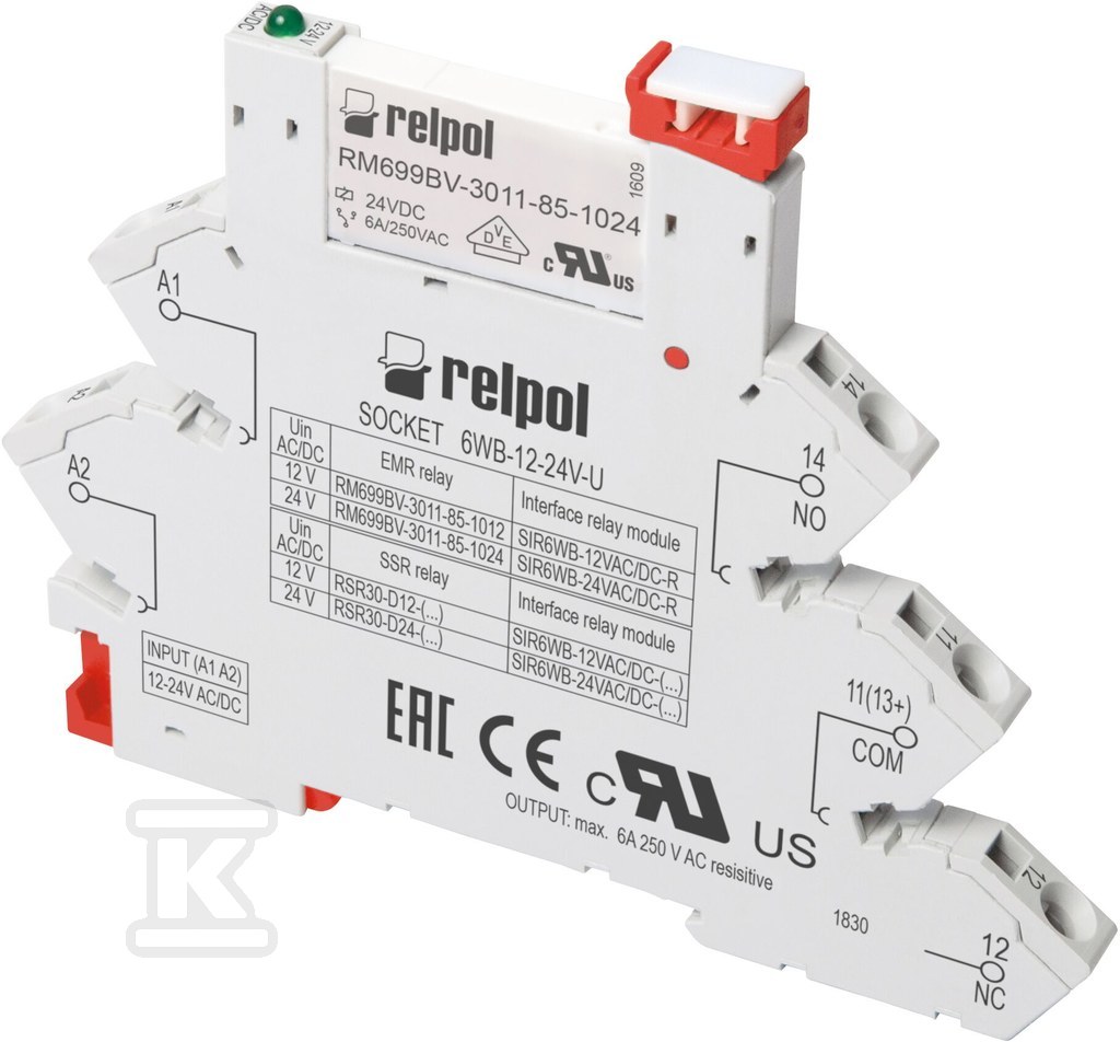 Interface relay SIR6WB-24VAC/DC-O 863781 - Onninen Wholesale