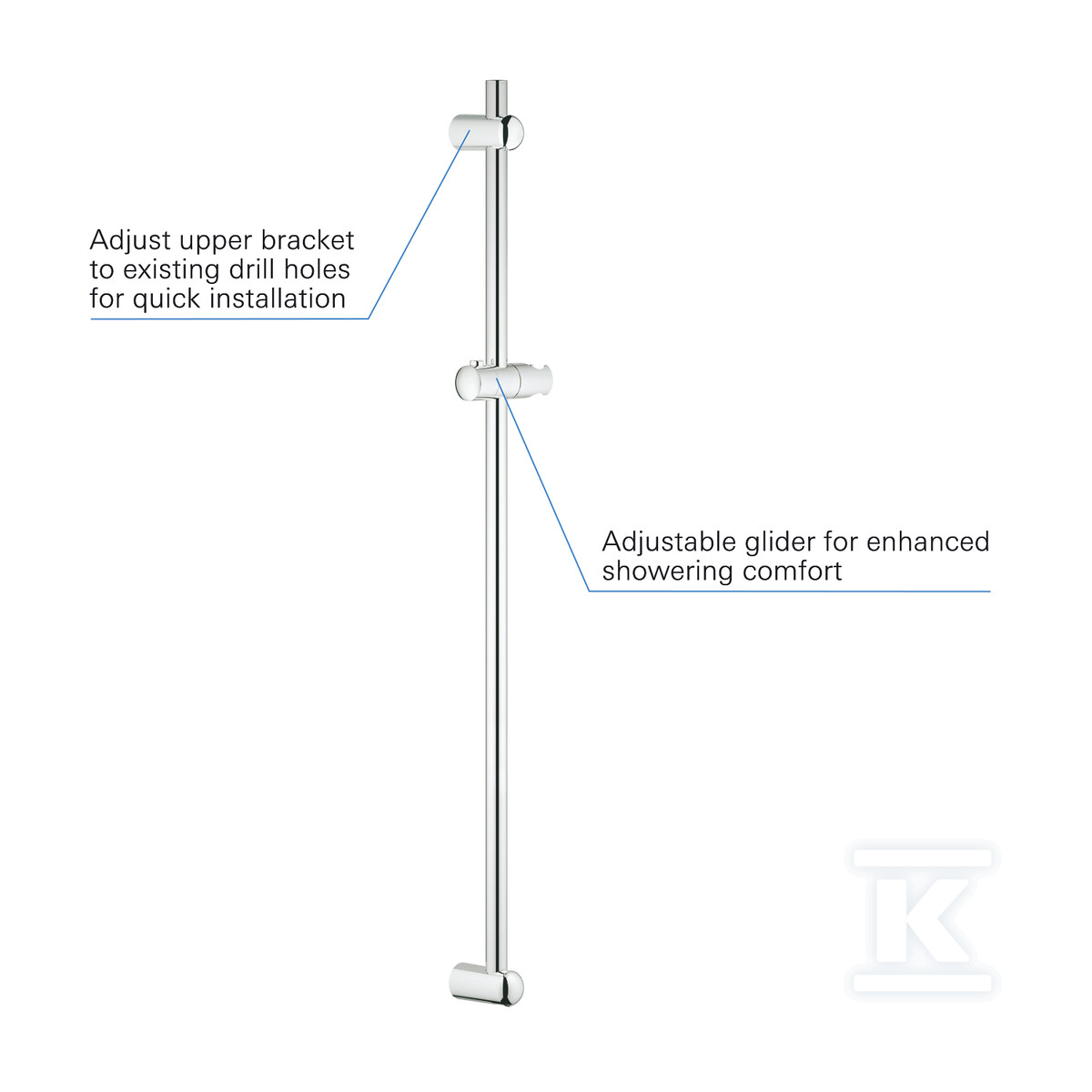 Euphoria Drążek prysznicowy, 900 mm, chrom, z uchwytami ściennymi i ...