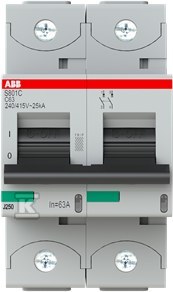 Wyłącznik nadmiarowo-prądowy, 2P, charakterystyka C, 63A, 25kA, AC | S802C-C63 2CCS882001R0634 ...