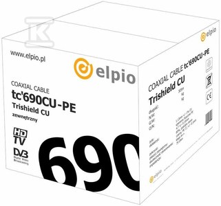 Coaxial cable RG6 tc 690CU-PE outdoor, conductor 1.13, Trishield, (305m ...