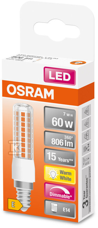 LED lamp SPECIAL T SLIM CLASS DIM 60 7W 827 E14-OSRAM 4058075607316 ...
