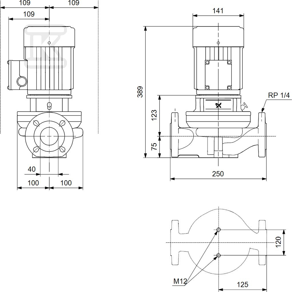 Pompa in-line z suchym wirnikiem silnika, TP 40-60/4 A-F-A-BQQE-CW3 ...