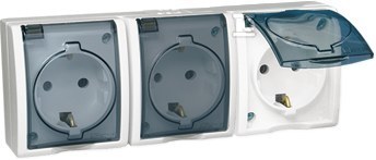 Triple socket-outlet with earthing Schuko, splash-proof IP54 ...