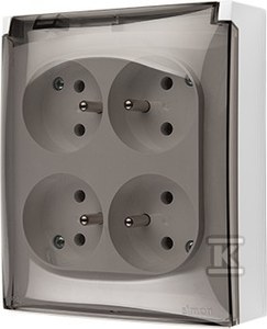 Surface-mounted socket outlet, 4-fold with earthing, transparent flap ...