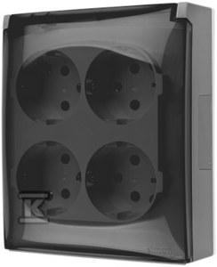 Surface-mounted socket, Schuko, 4-fold, transparent flap, IP44, 16 A ...